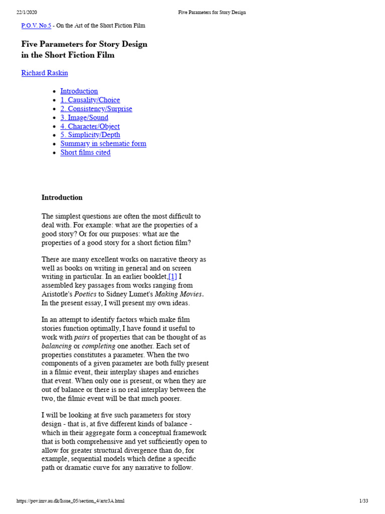 Five Parameters For Story Design | PDF | Plot (Narrative) | Sound