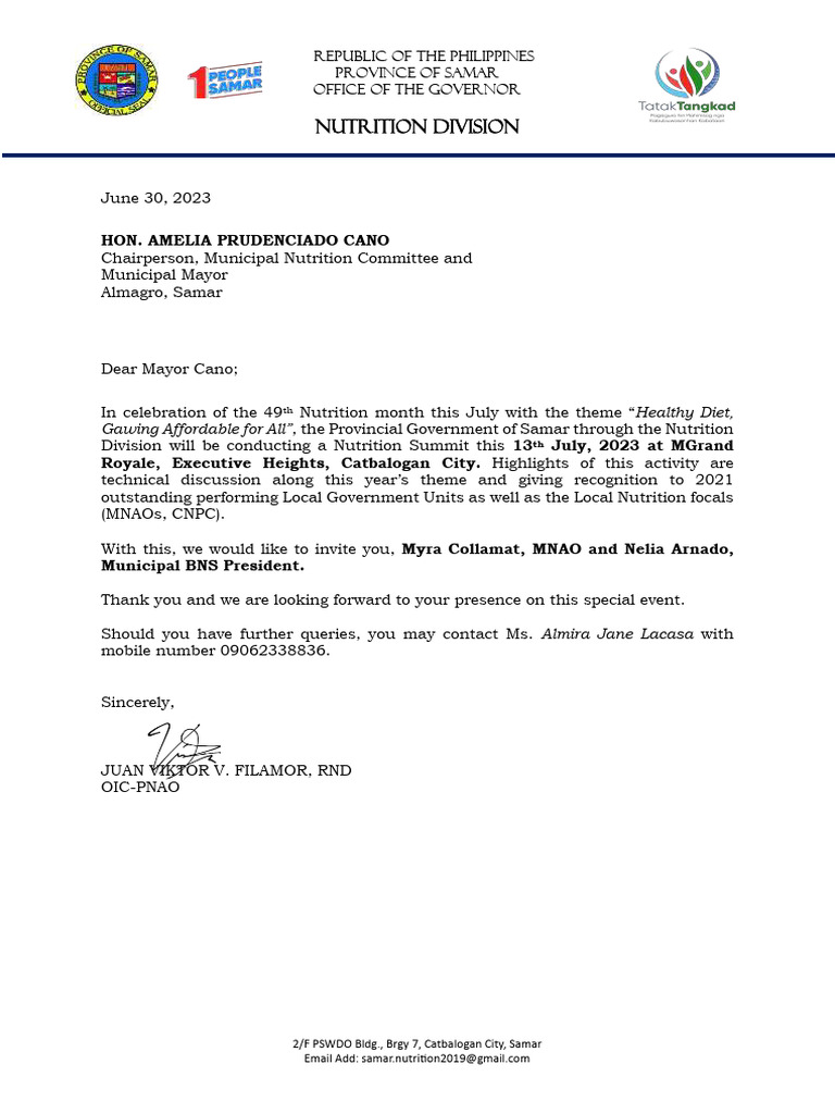 2023 Nutrition Summit - Invitation | PDF | Local Government | Public Sphere