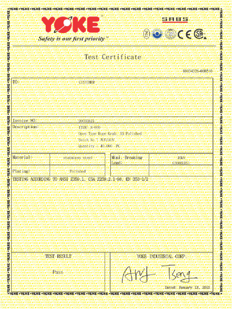 81.-Certificado de Calidad - Freno para Soga Yoke PDF | PDF