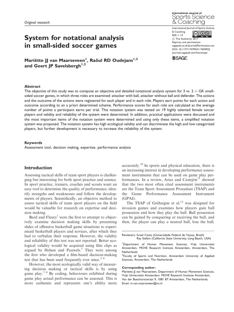 System For Notational Analysis in Small-Sided Socc | PDF | Defender ...