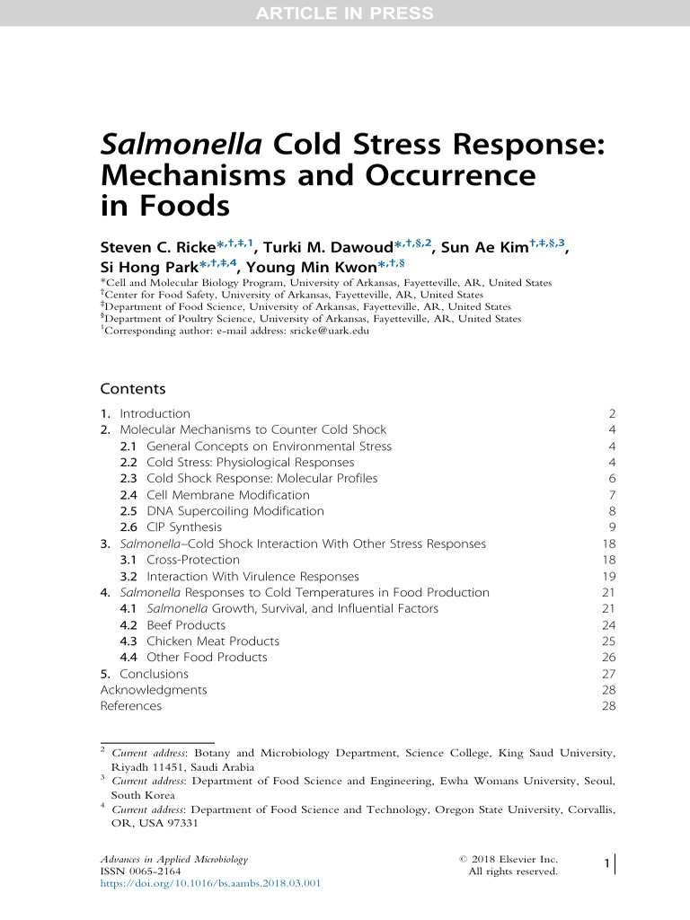 Salmonella Cold Stress Response - Mechanisms and Occurrence in Foods ...