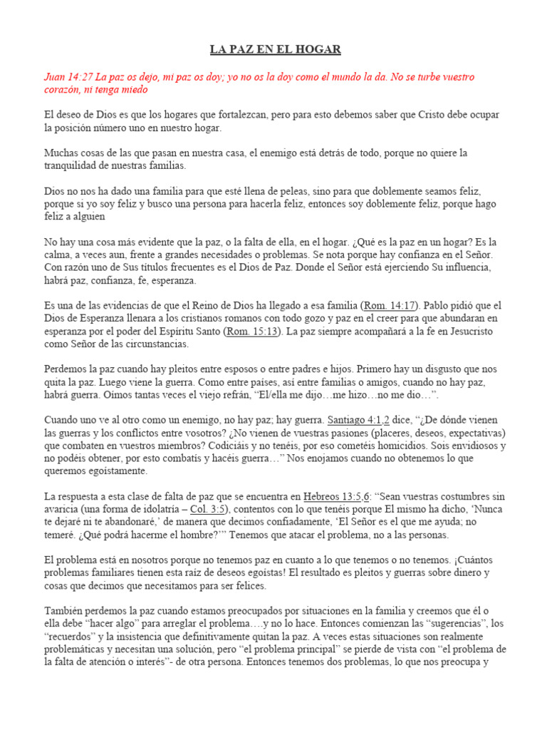 La Paz en El Hogar | PDF