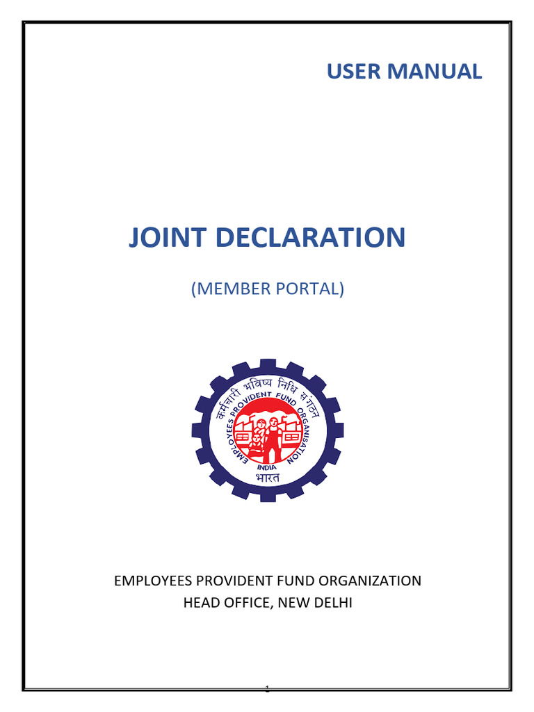 EPFO Joint Declaration User Manual | PDF | Finance & Money Management ...