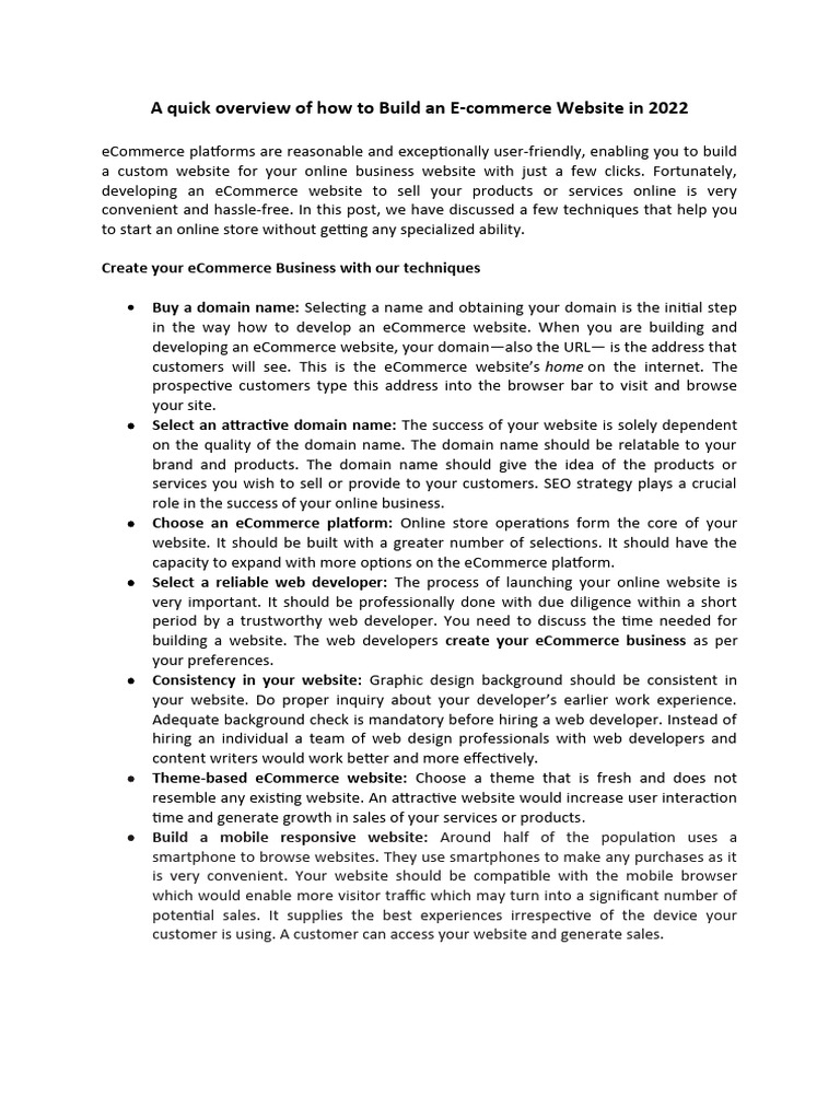 How To Build An E-Commerce Website in 2022 | PDF | E Commerce | Usability