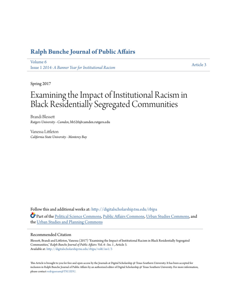 Institutional Racism and Segregated Communities | PDF | Health Equity ...