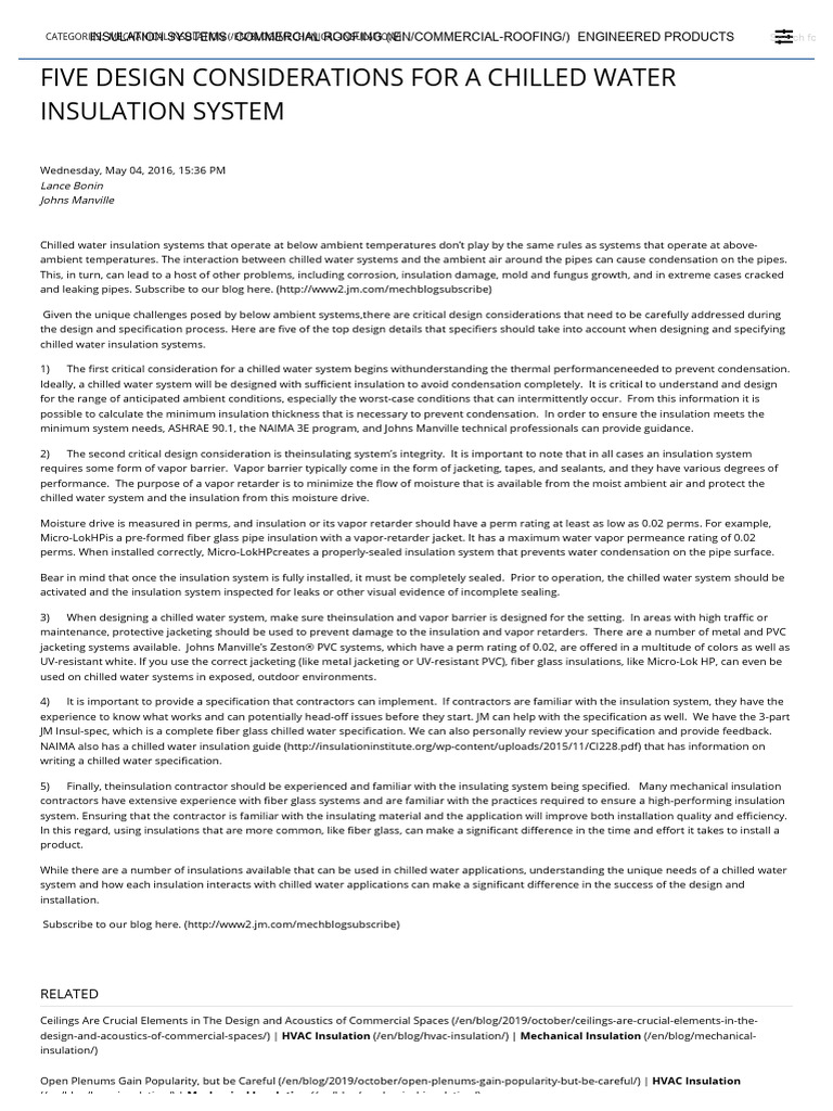 Five Design Considerations For A Chilled Water Insulation System - Johns Manville | PDF ...