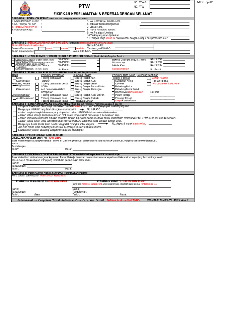OSHES-C-12-B06-P1 Borang PTW pg-01 | PDF