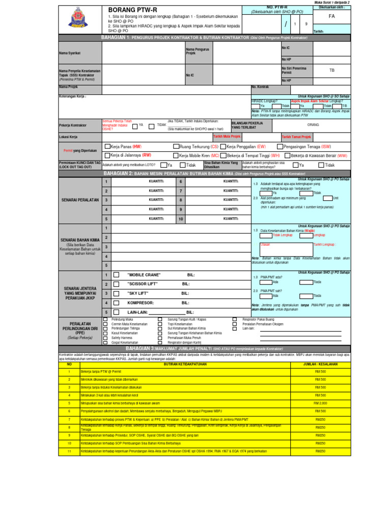 OSHES-C-12-B05-P1 Borang PTW-R | PDF