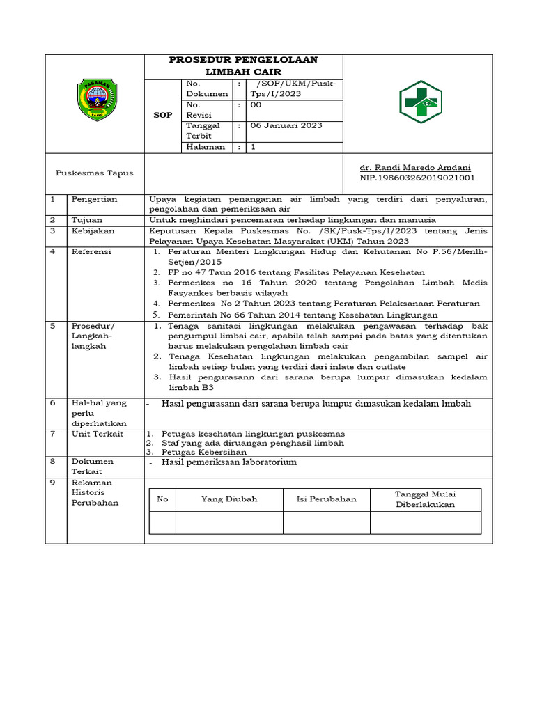 Sop Pengelolaan Limbah Cair | PDF | Pengembangan Diri | Kesehatan Holistik
