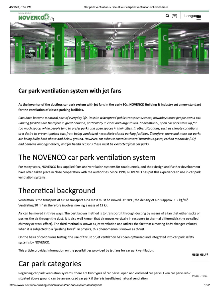 Car park ventilation system with jet fans_Novenco | PDF