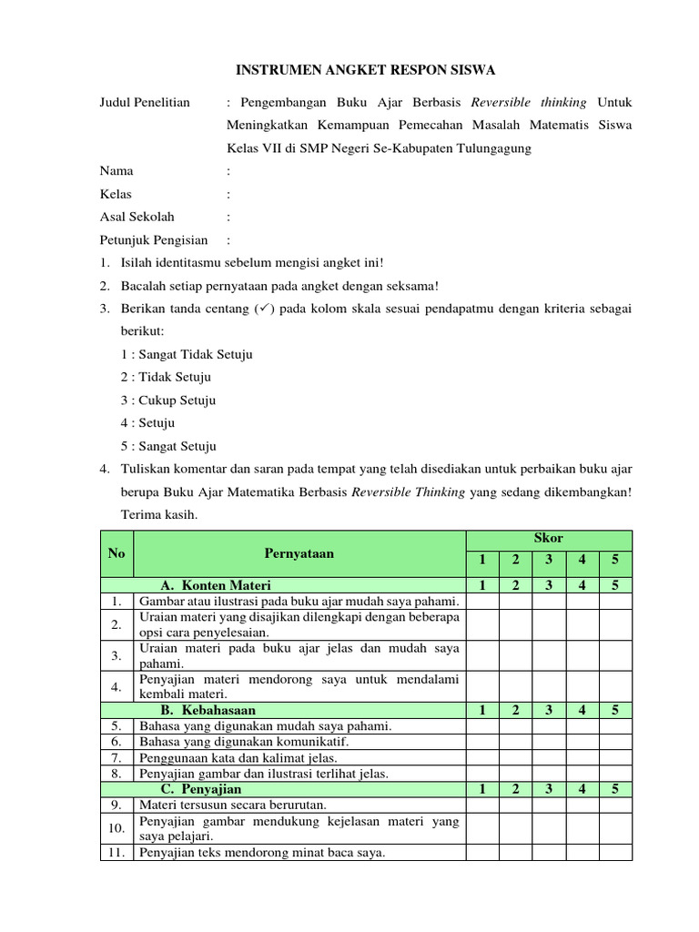 Angket Respon Siswa Dan Guru | PDF