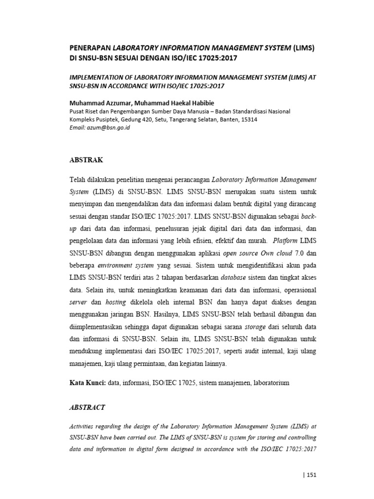 Implementasi LIMS di SNSU-BSN sesuai ISO 17025 | PDF | Bisnis