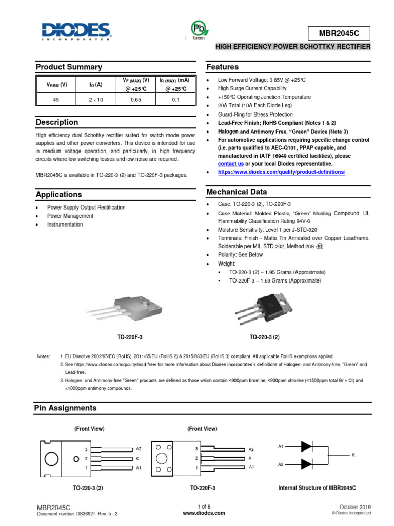MBR2045C | Download Free PDF | Rectifier | Diode