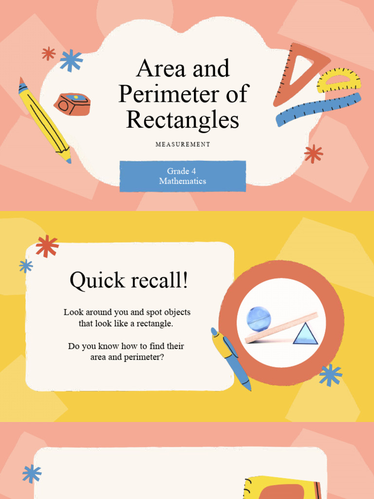Area and Perimeter of Rectangles Presentation | PDF | Area | Length