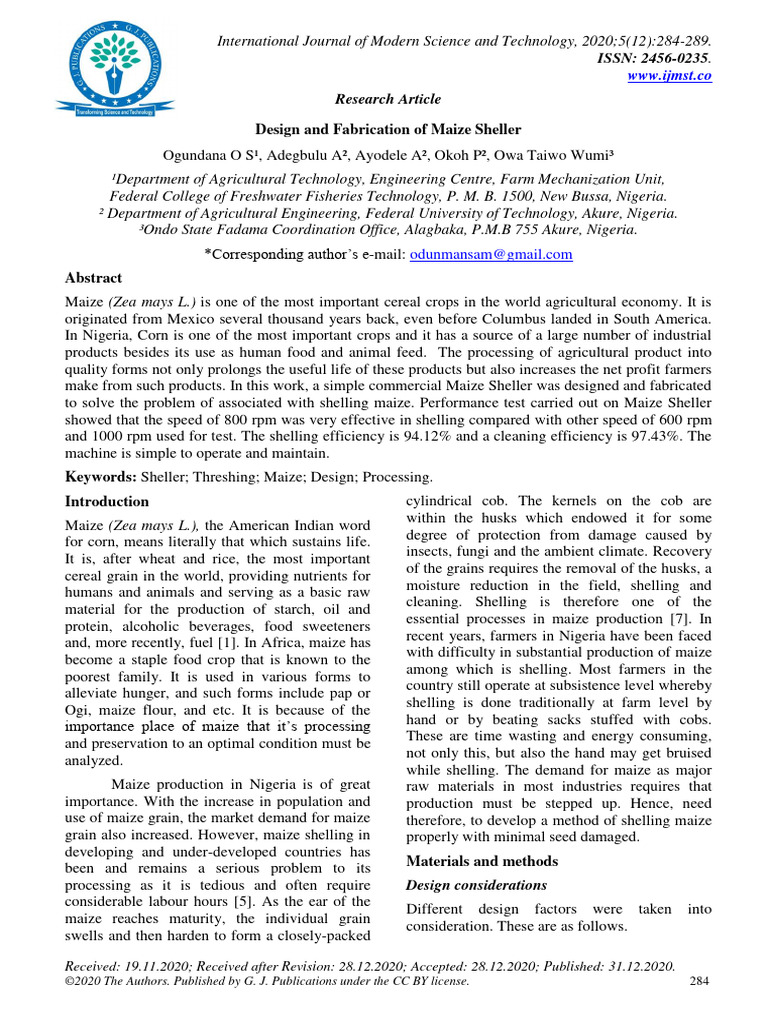 Maize Sheller Design and Fabrication | PDF | Maize | Foods