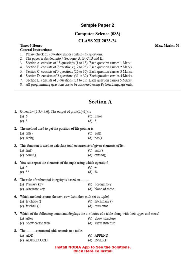 CS Sample Paper 2 | PDF | Network Topology | Computer Network