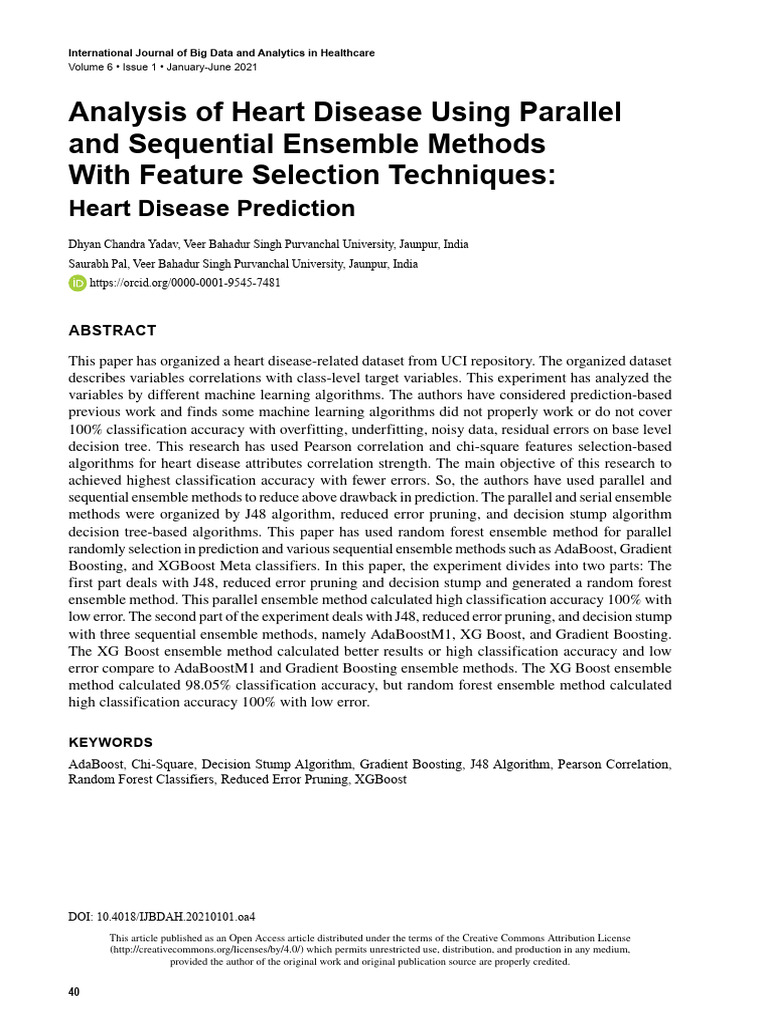 Analysis Of Heart Disease Using Parallel And Sequential Ensemble Methods With Feature Selection