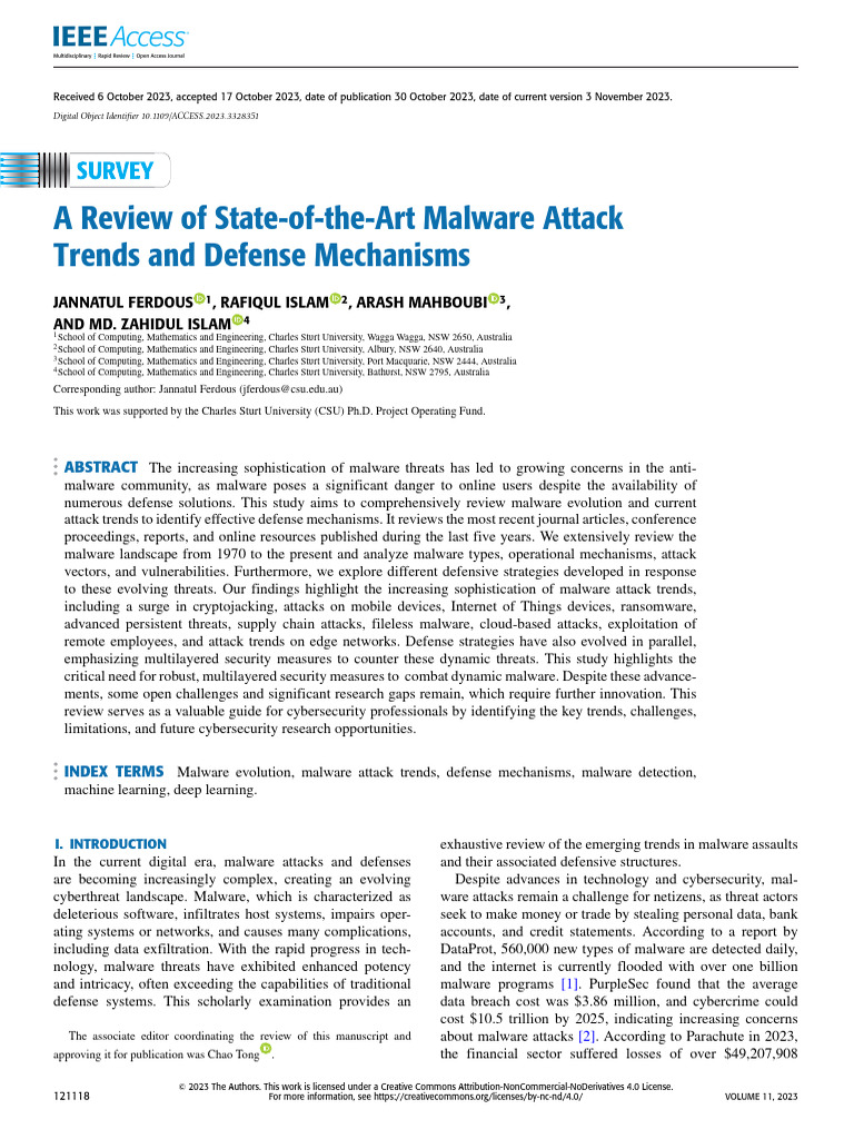 A Review of State-of-the-Art Malware Attack Trends and Defense ...