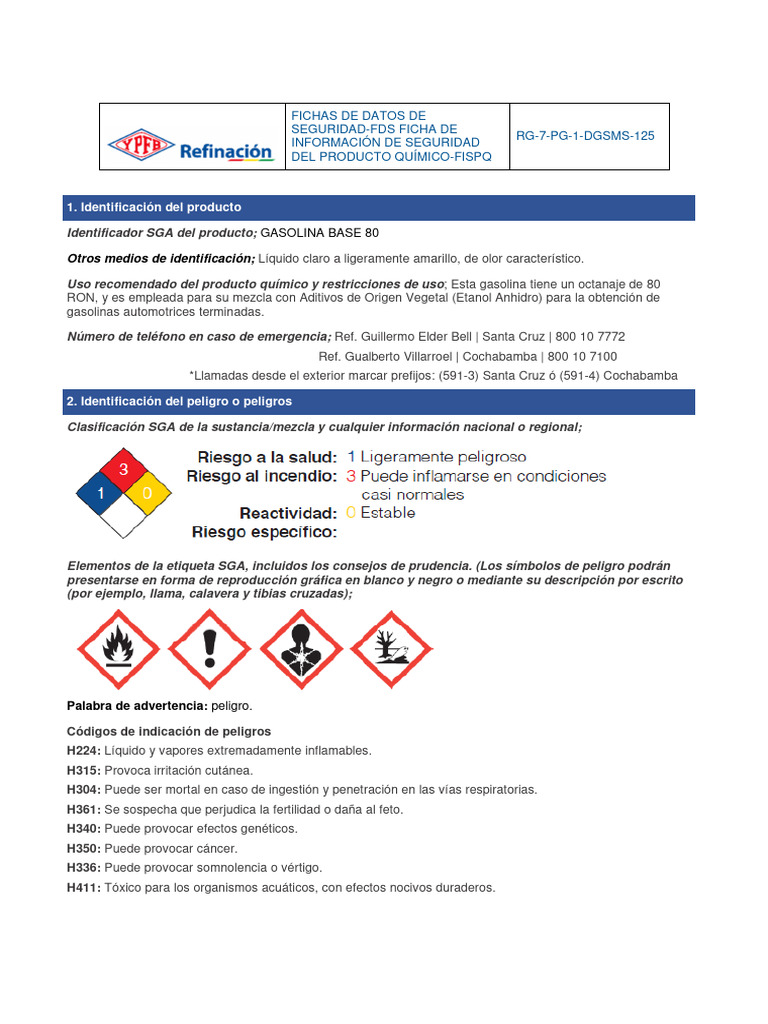 FDS Gasolina Base 80 | PDF | Agua | Contaminación
