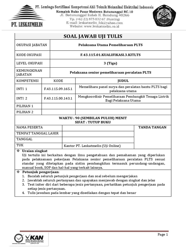 Soal Level 3 PLTS Pemeliharaan Final | PDF