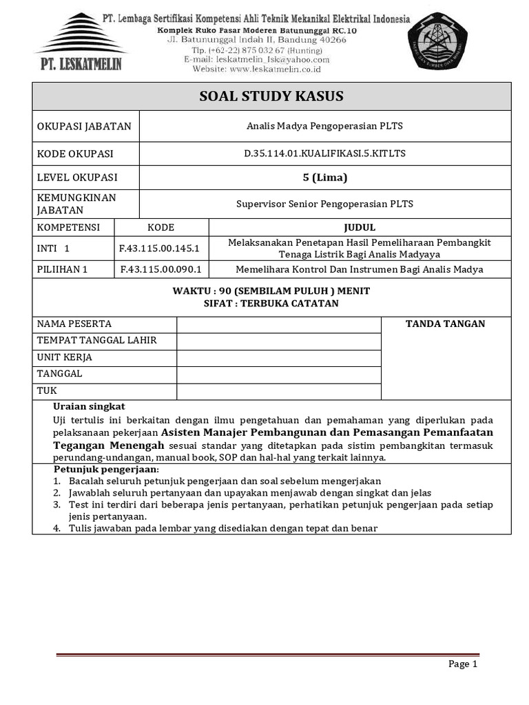 SOAL ESAI - LEVEL 5 Pengoperasian PLTS FINAL | PDF | Sains & Matematika | Komputer
