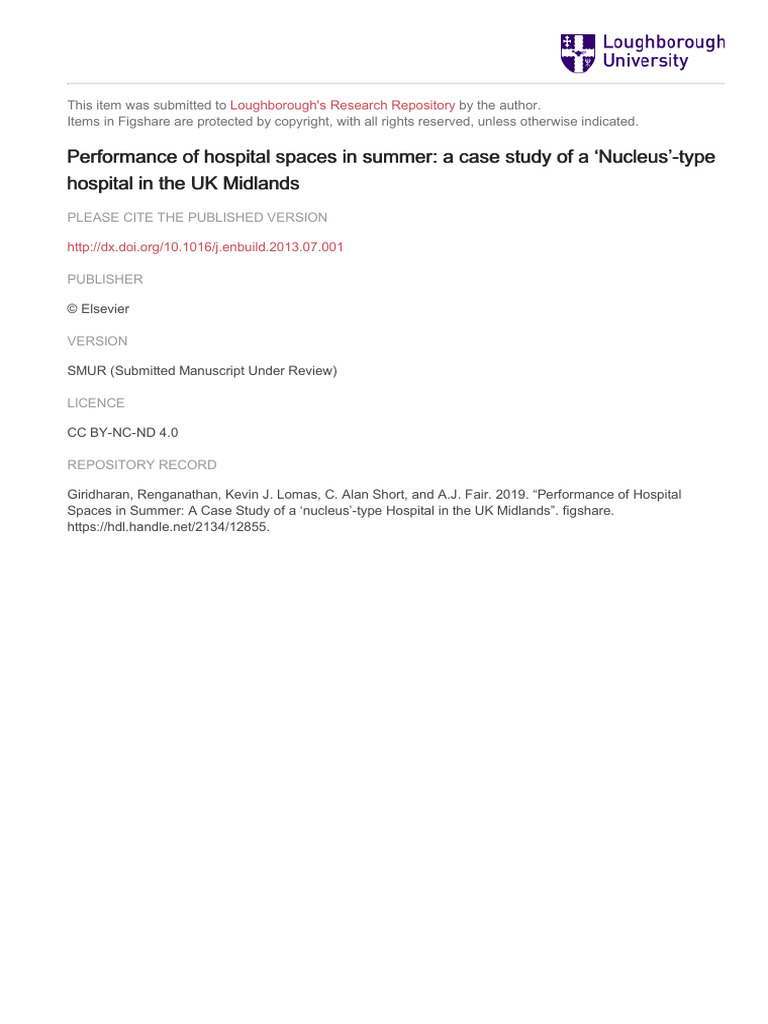 Giridharan Et Al. - 2013 - Performance of Hospital Spaces in Summer A Case S | PDF | Temperature ...