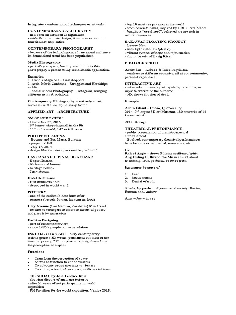 Hum 1 Reviewer | PDF | The Arts