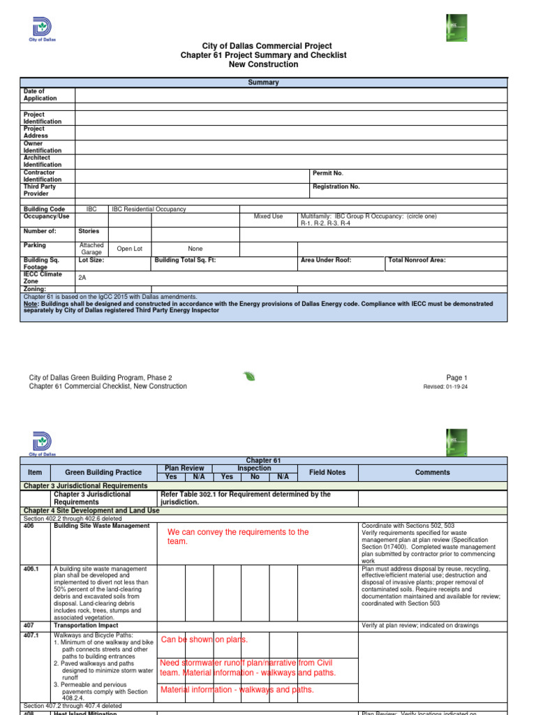 Dallas Green Building - Commerical Checklist New Construction | PDF ...