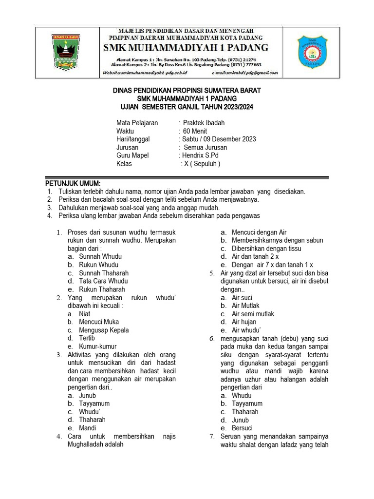 Uas Praktek Ibadah X 20232024 Ganjil | PDF