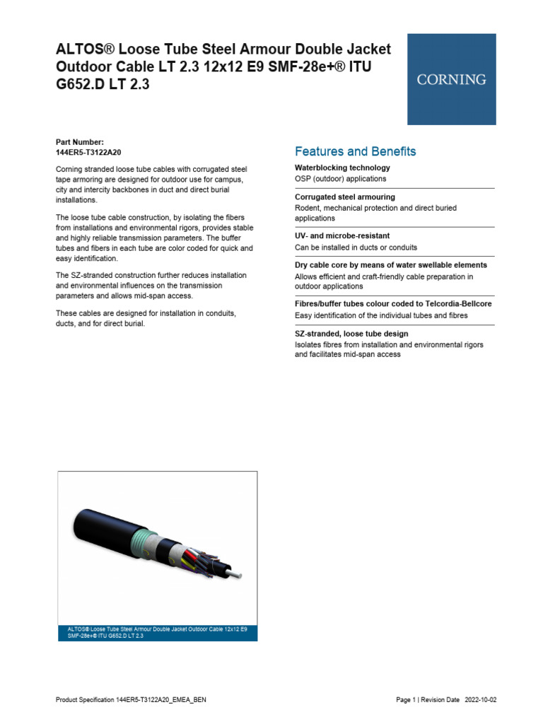 Corning 144F (12x12) Armoured | PDF | Optical Fiber | Materials
