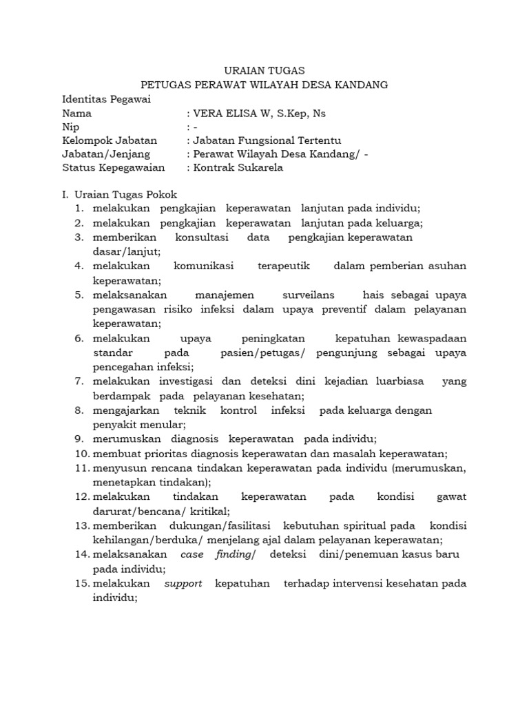 Uraian Tugas Perawat Desa | PDF | Pengembangan Diri | Kesehatan Holistik