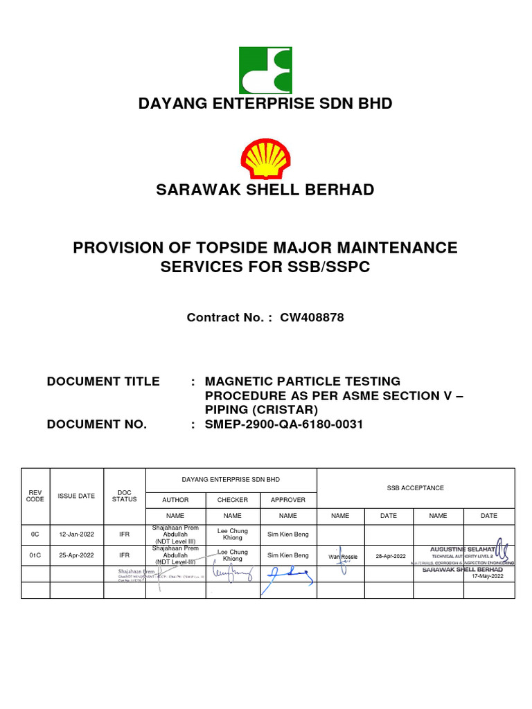 C44. SMEP-2900-QA-6180-0031 - MPI Procedure As Per ASME V - Piping (Cristar) - Rev 01C ...