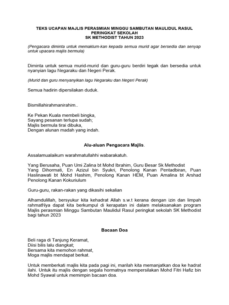 Teks Ucapan Majlis Perasmian Minggu Maulidul Rasul | PDF