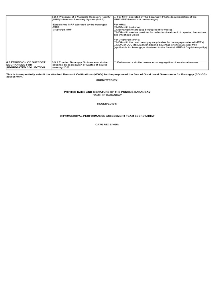 Final 2023 SGLGB Form 1 Documentary Checklist | PDF