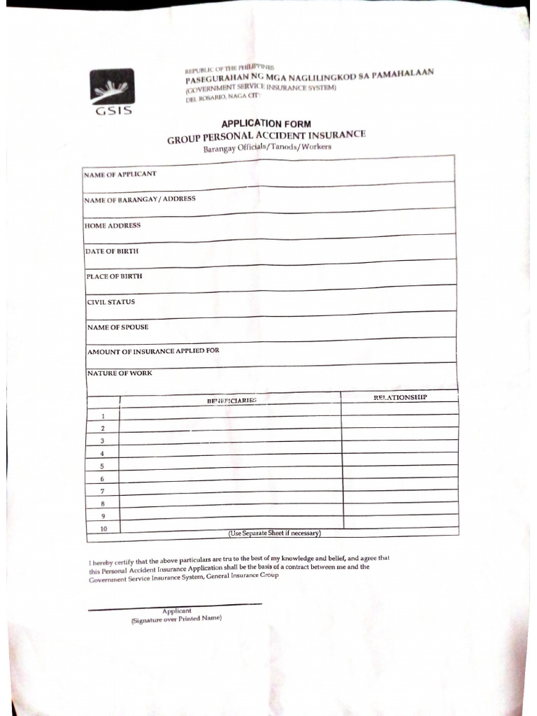 Application Form GSIS | PDF