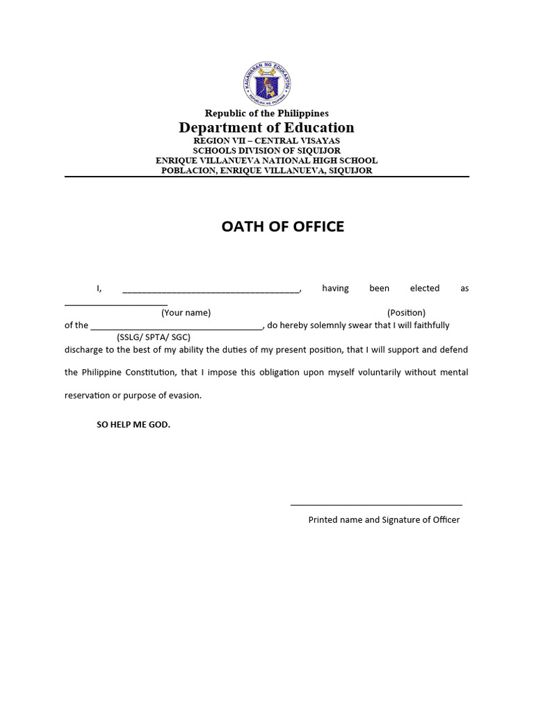 Oath of Office Template for Officers | PDF