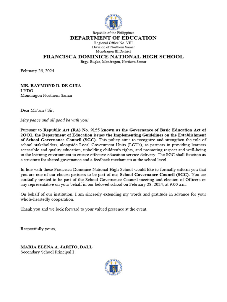 SGC COMMUNICATION LETTER | PDF