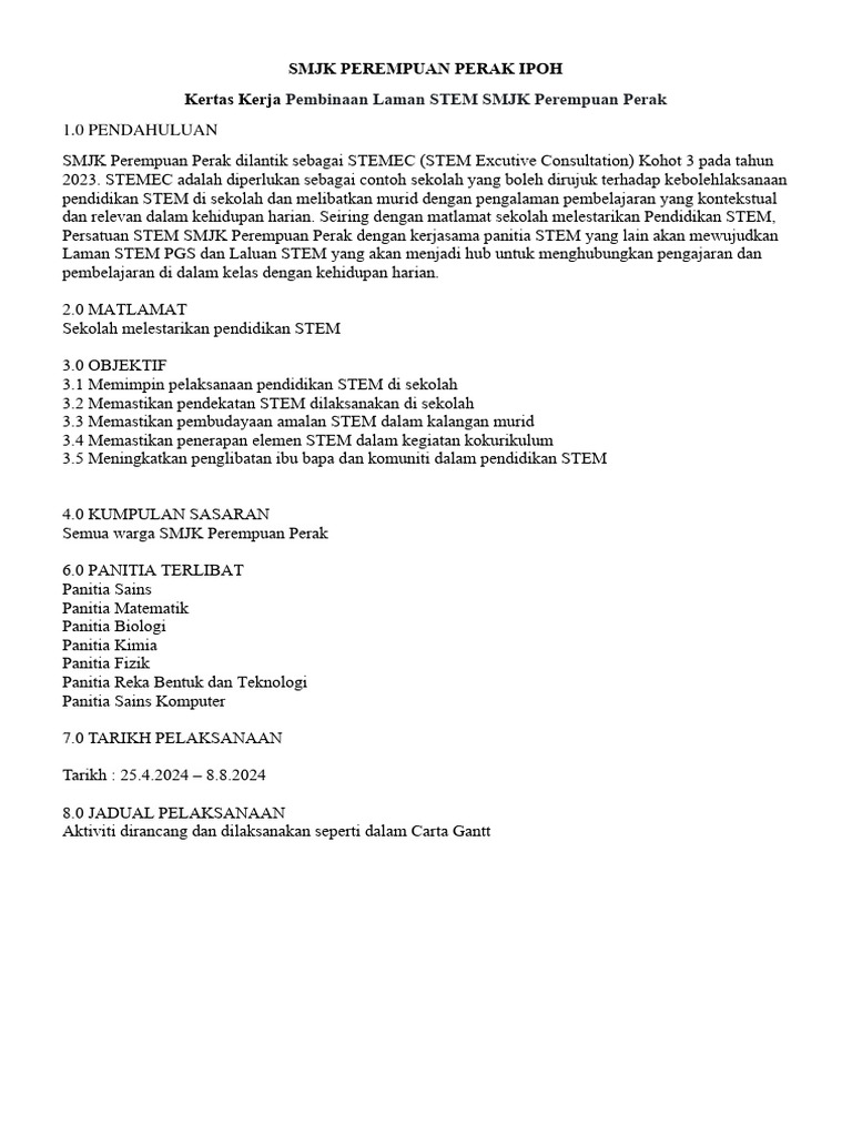 Kertas Kerja STEMEC 2024 LAMAN STEM PGS | PDF