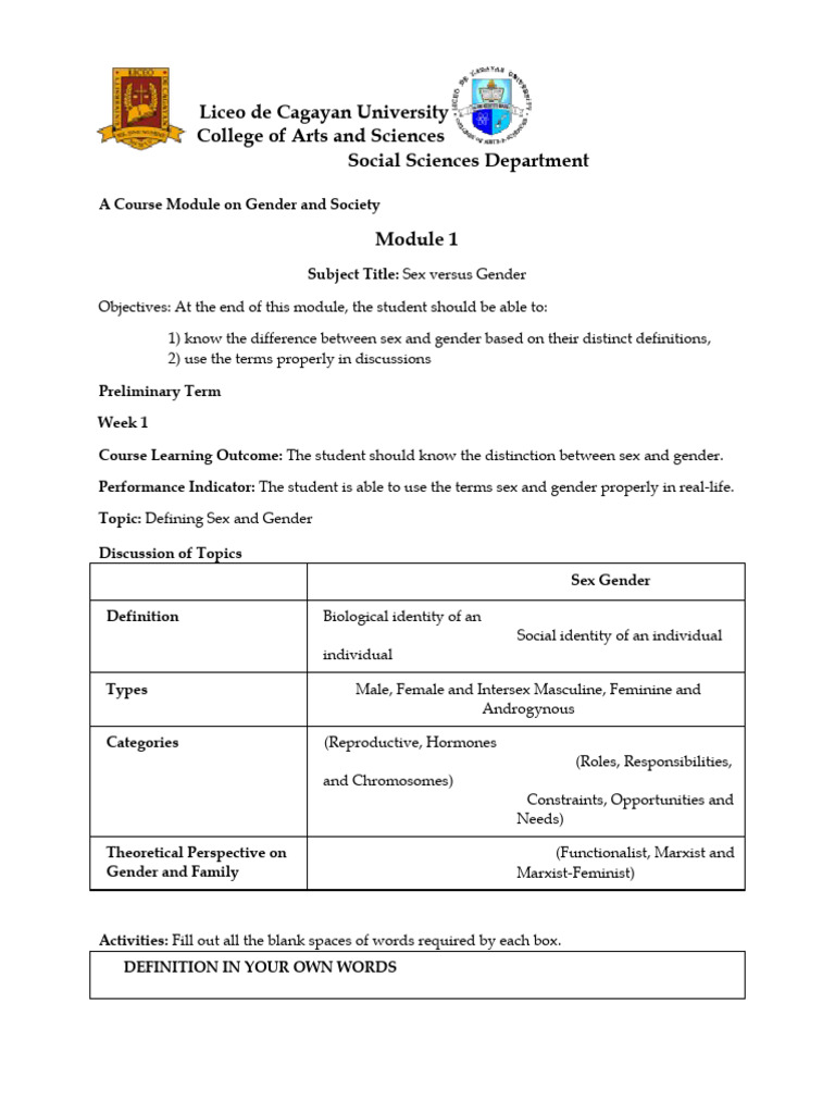 E-GEN-SOC Modular Worksheet 1 | PDF | Gender Studies | Gender