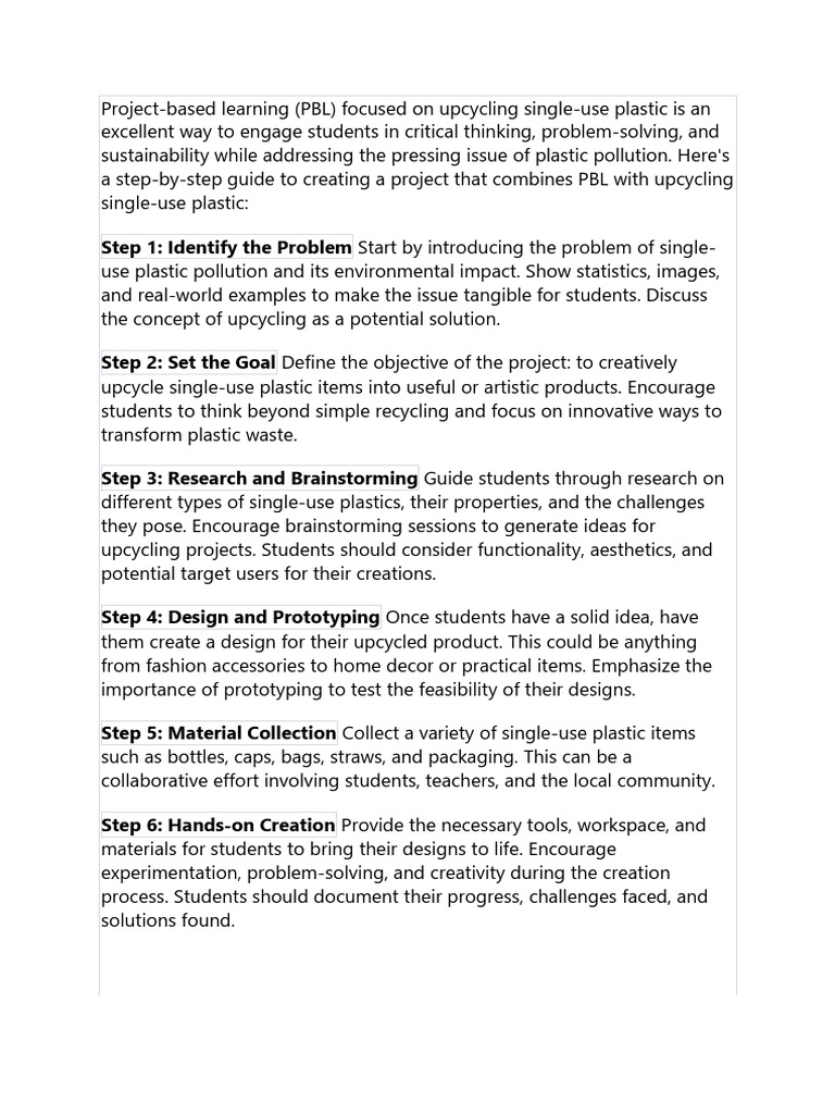 PBL Science - Upcycling Plastic | PDF | Project Based Learning ...