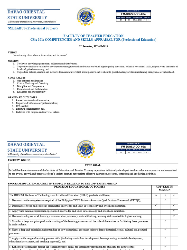 Csa 102 Syllabus Prof - Ed | Download Free PDF | Educational Assessment ...