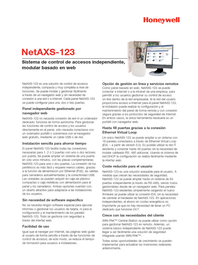 Honeywell NetAXS-123 DS ES 20pdf | PDF | Red de computadoras | Red mundial
