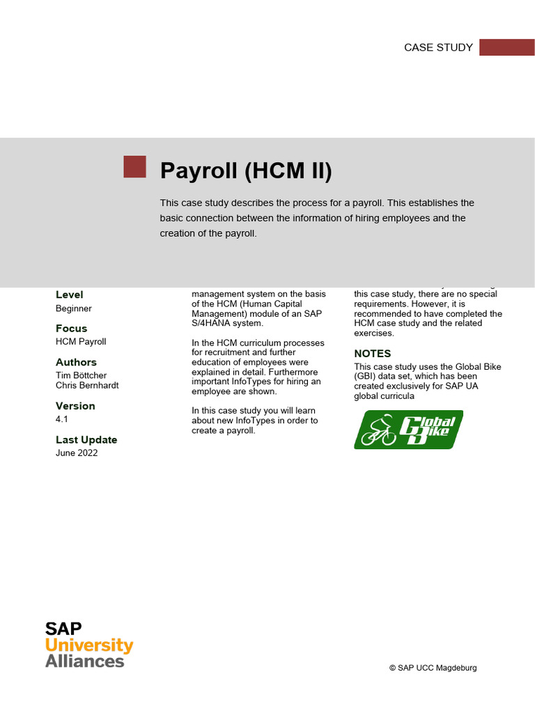 Intro S4HANA Using Global Bike Case Study HCM II en v4.1 | PDF