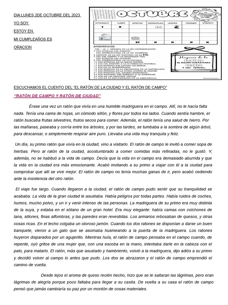 Actividades 2de Octubre Al 6 de Octubre Del 2023 | PDF | Caperucita ...