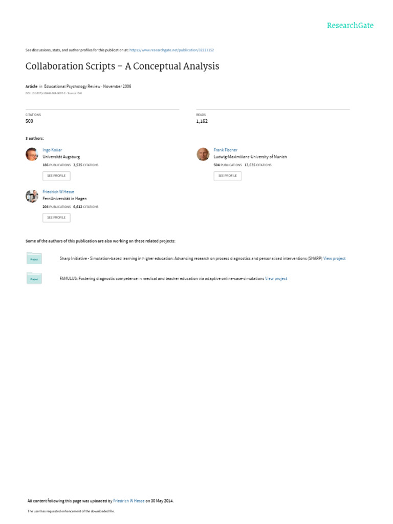 Collaboration Scripts A Conceptual Analysis Pdf Learning