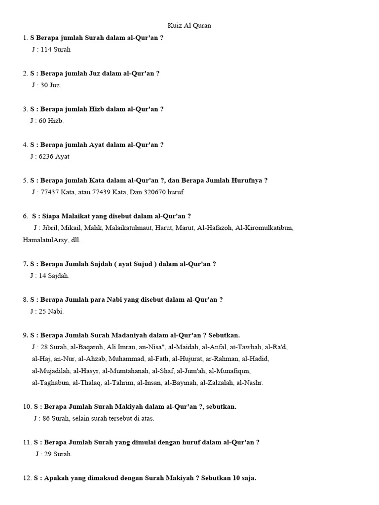 Kuiz Al Quran | PDF | Seni & Disiplin Bahasa | Agama & Spiritualitas