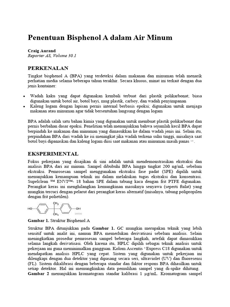 Determination of Bisphenol A in Drinking Water | PDF