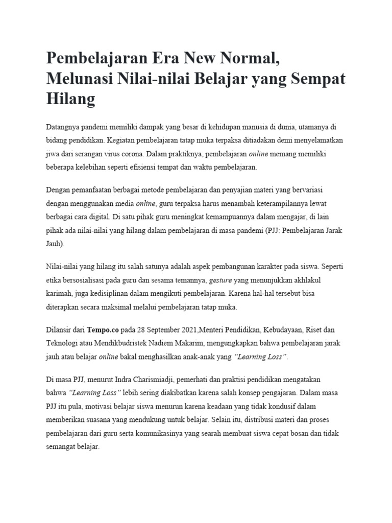Pembelajaran Era New Normal | PDF | Karier & Perkembangan