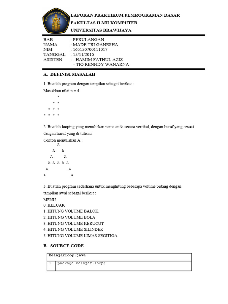 Laporan Pemrograman Dasar Program Studi Teknologi Informasi 4 | PDF ...