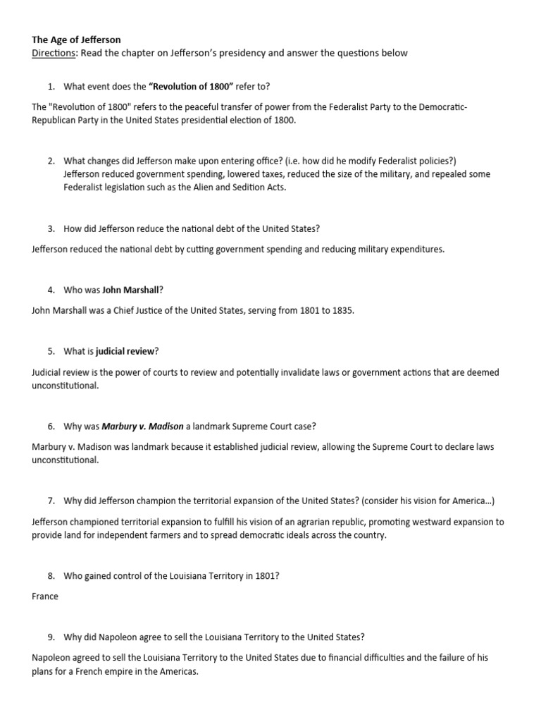 Jefferson's Presidency Insights | PDF | Thomas Jefferson | Louisiana ...